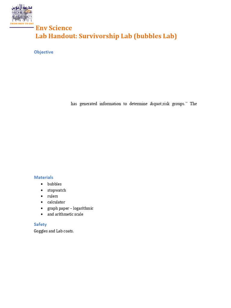Survivorship Lab Bubbles Lab HANDOUT | PDF | Logarithm