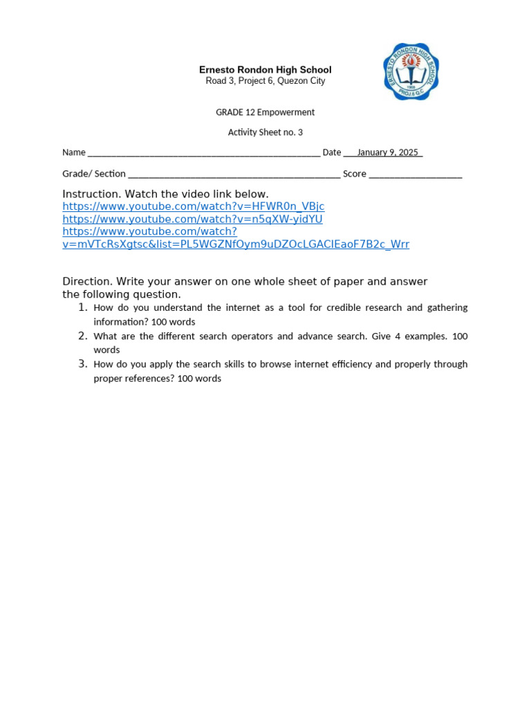 Empowerment Activity No. 3 3rd Grading January 9 2025 | PDF