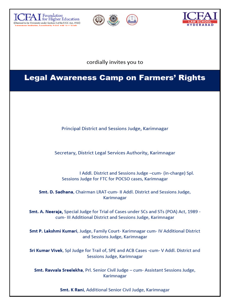 Invitation-Legal Awarness Camp Karminagar 1-2-2025 | PDF | Judge ...