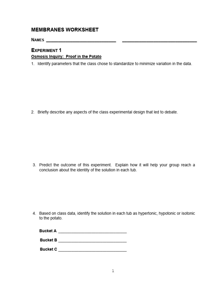 Membranes Worksheet | PDF