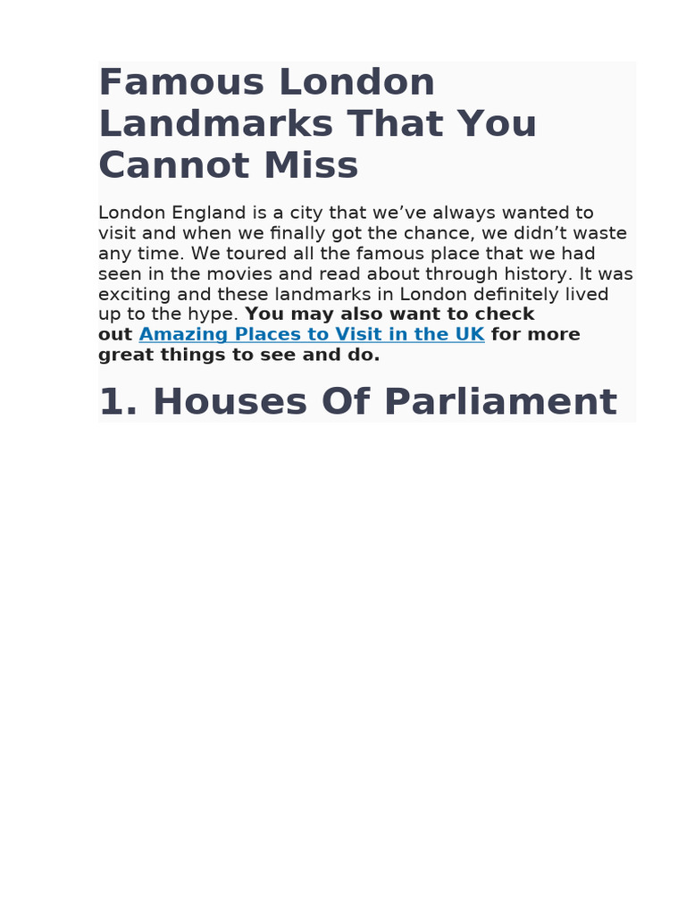 Must-See London Landmarks Guide | PDF | Palace Of Westminster | London