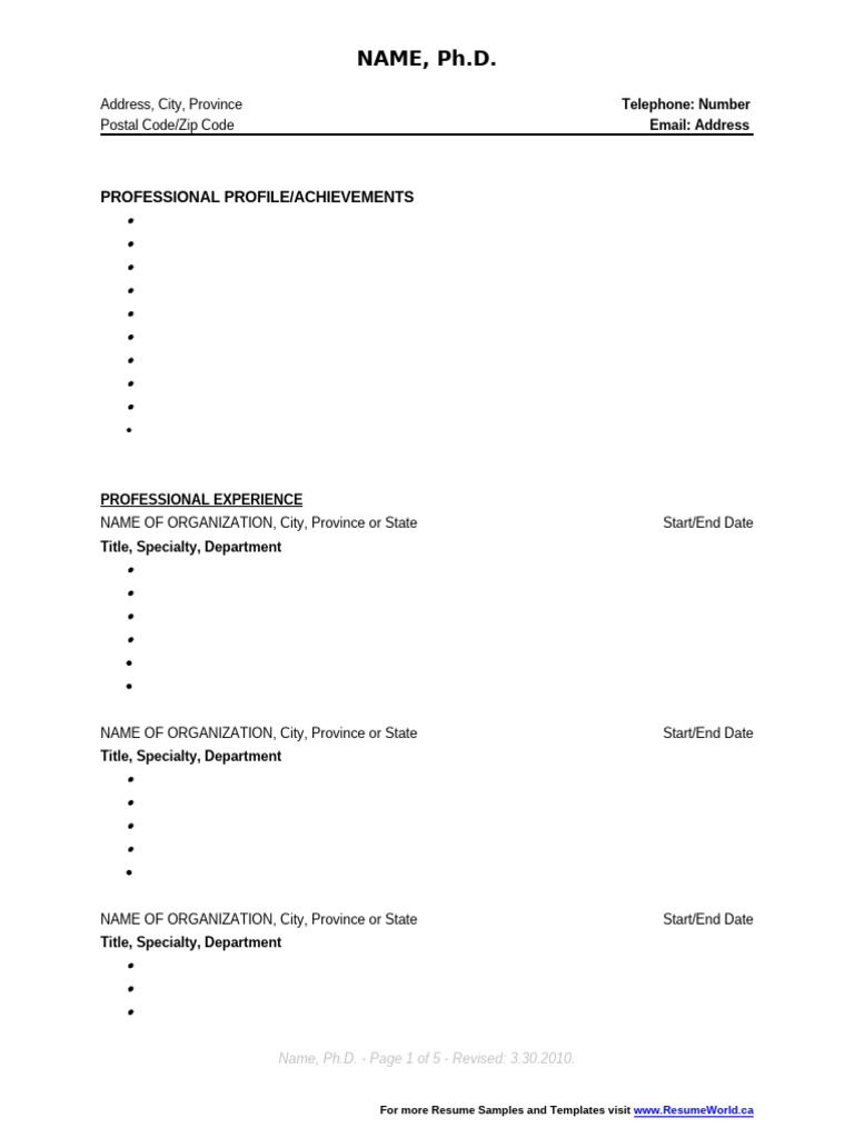 Comprehensive CV Template for Ph.D. | PDF | Résumé