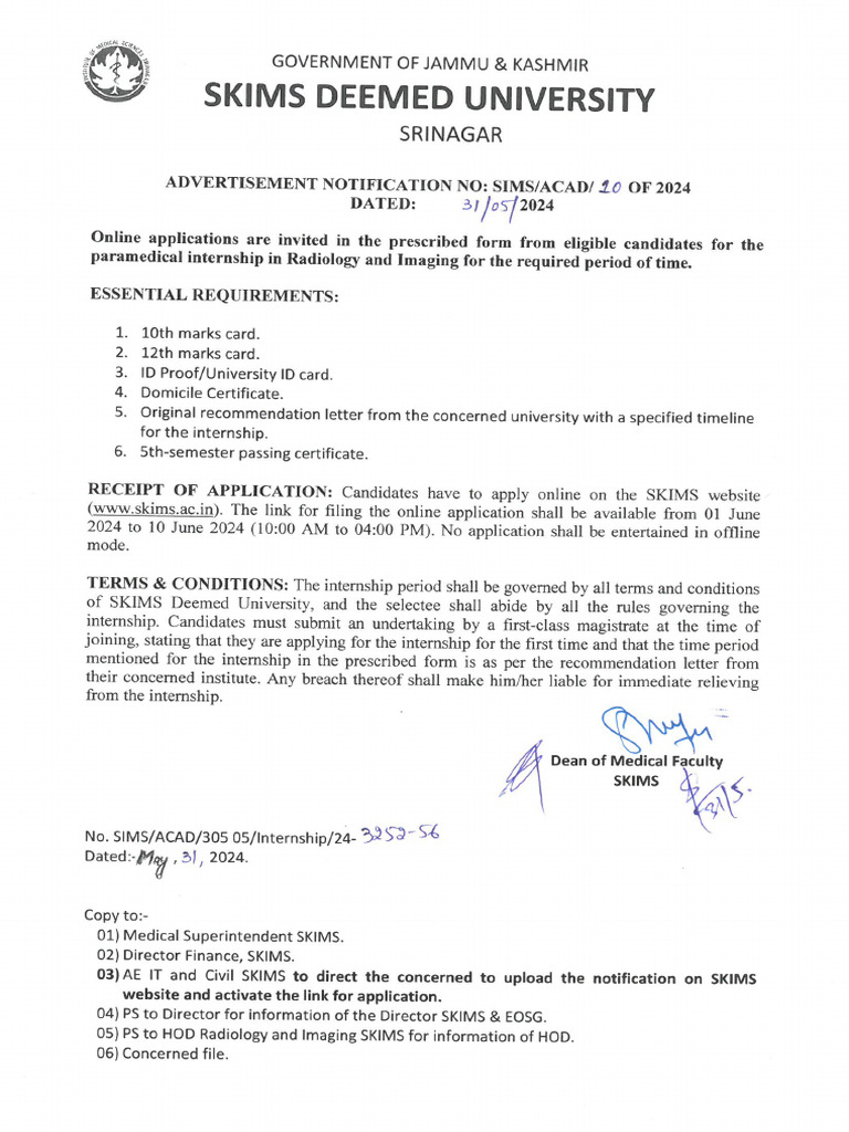 Radiology Internship For Skims | PDF