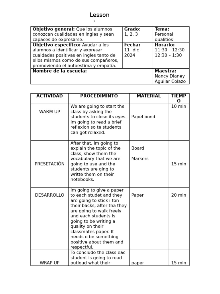 Teaching Personal Qualities in English | PDF