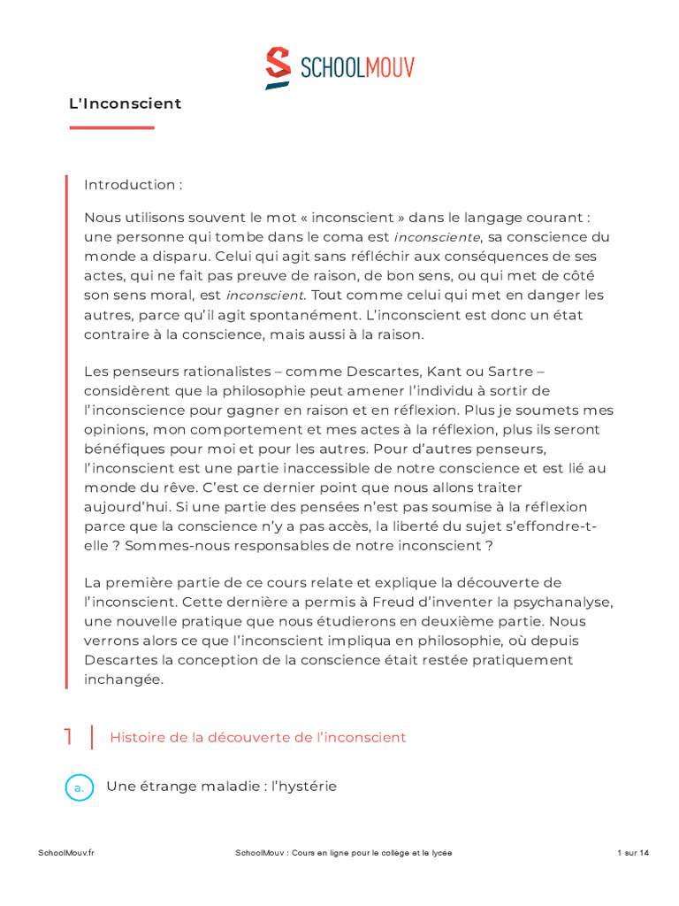 L'inconscient : Histoire et psychanalyse | PDF | Psychanalyse | Hystérie