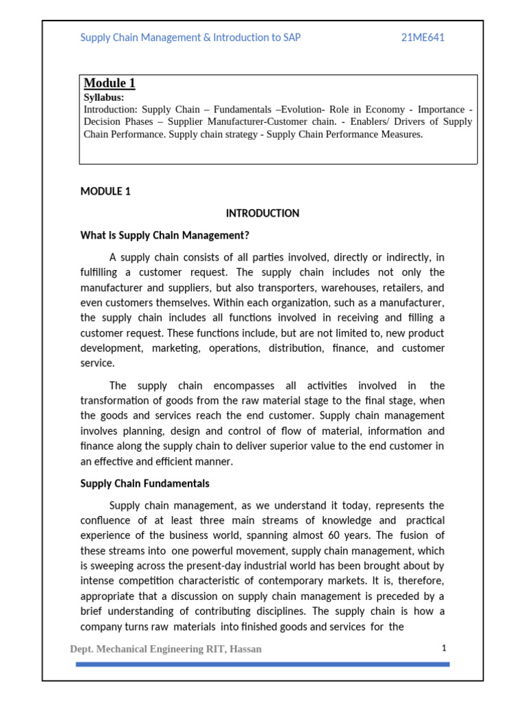 SCM 1 st module notes | PDF | Supply Chain | Supply Chain Management