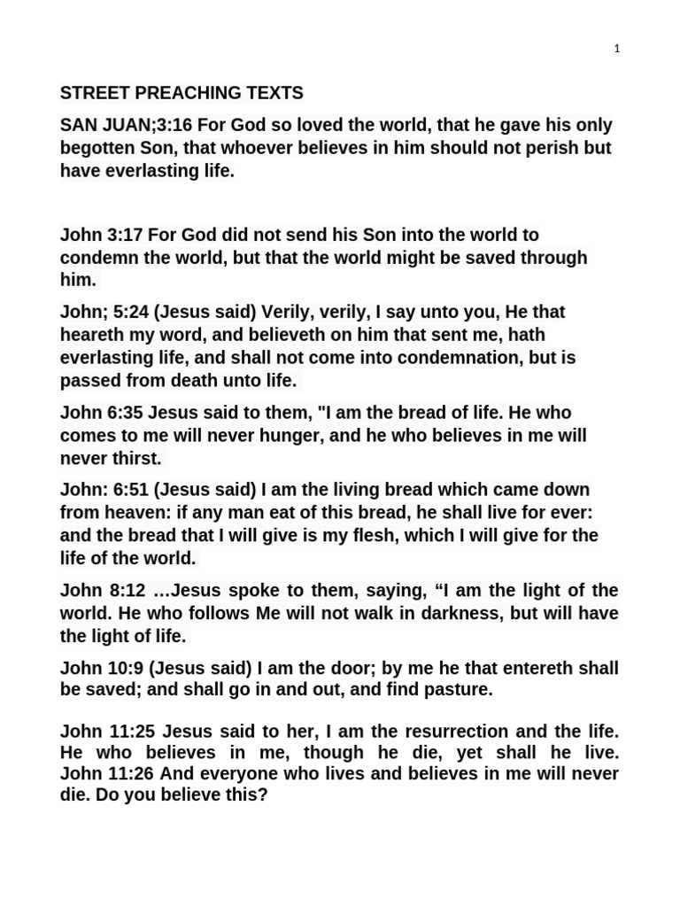 Bible Verses for Street Preaching | PDF | Jesus | Gospel Of John