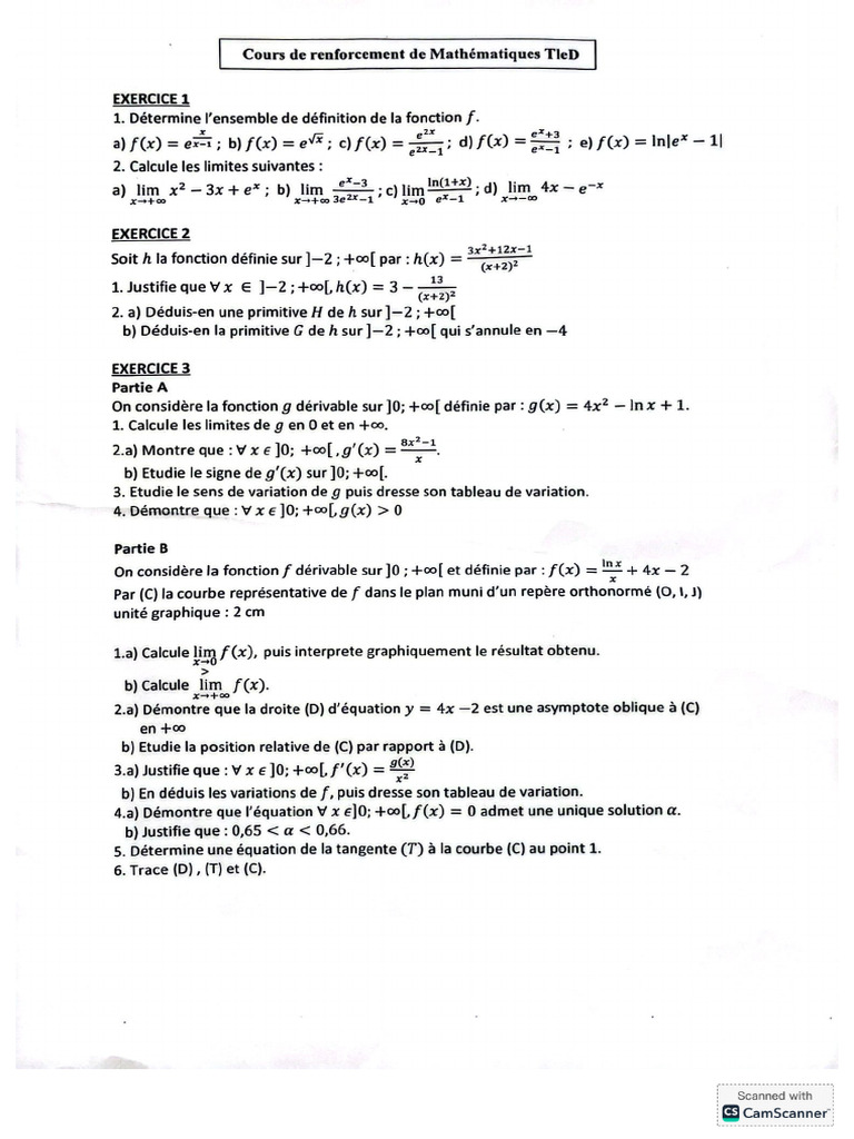 Fiche de Maths Tle D Expo Renfo Janvier | PDF