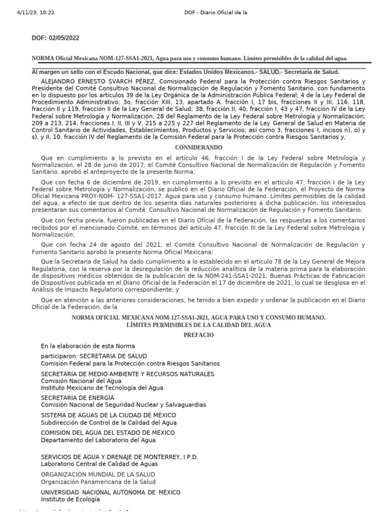 NOM 127 VF | PDF | Agua | Agua potable
