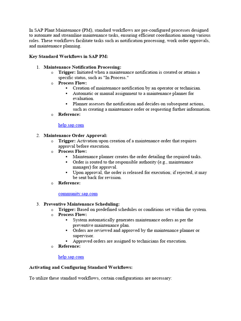 SAP PM Standard Workflows Overview | PDF | Workflow | Computer Science
