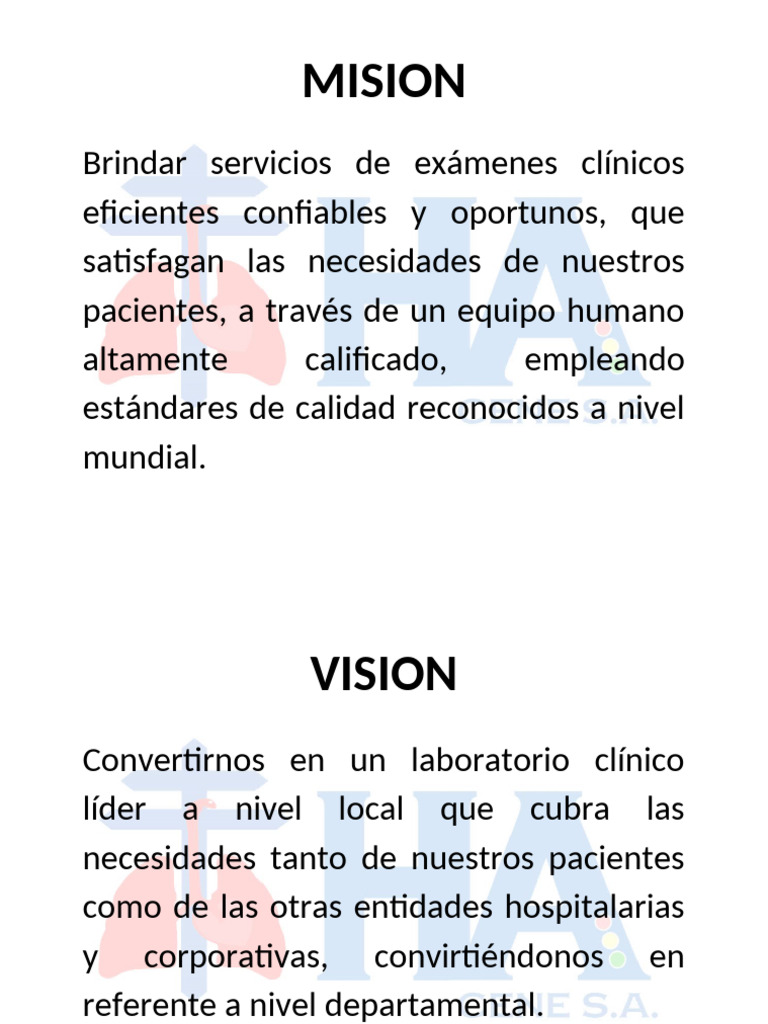 Laboratorio Clínico: Misión y Visión | PDF