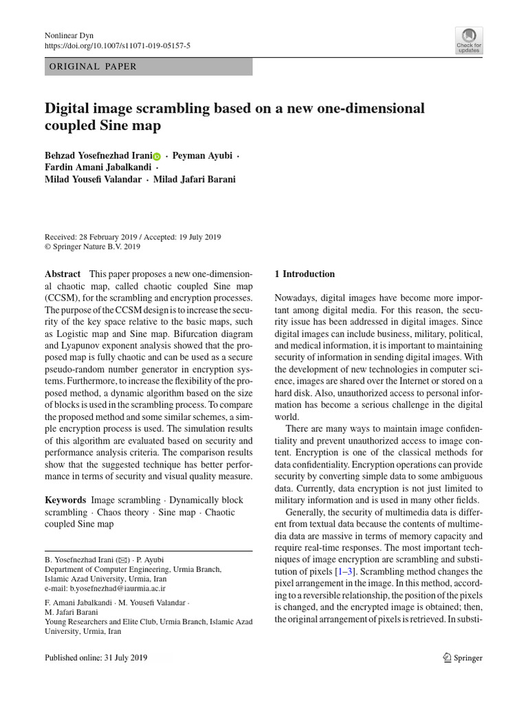 Digital Image Scrambling Based On A New One-Dimensional Coupled Sine Map | PDF | Espionage ...