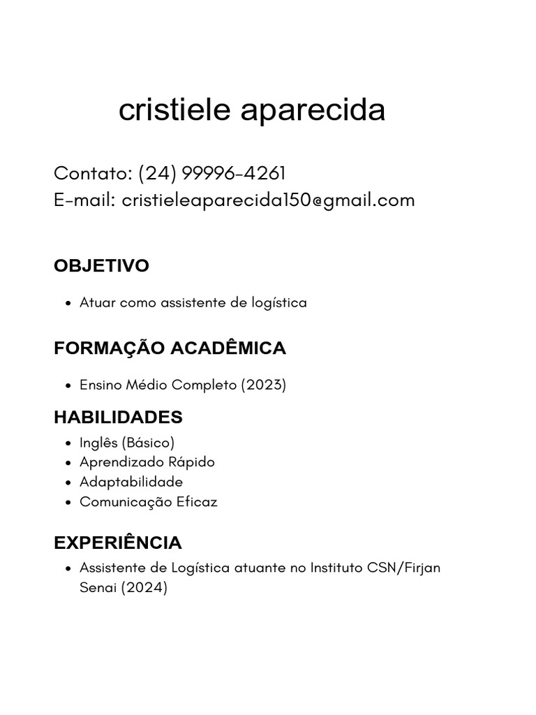 Cópia de Currículo (Logística) 20241015 142529 0000 | PDF