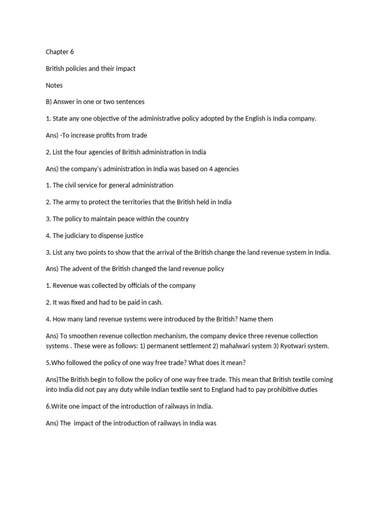 CHP 6 Impact of British Policies | PDF | British Raj | Economies