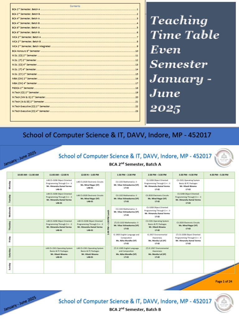 DAVV Computer Science Timetable 2025 | PDF | Computing | Computer Science