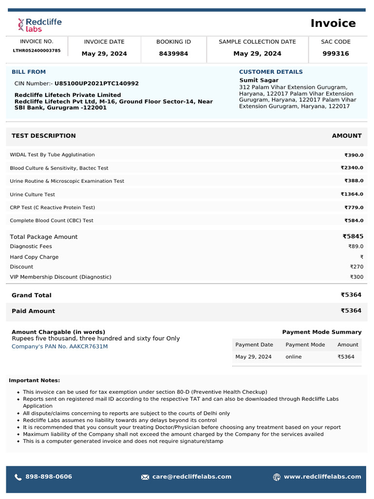 Health Check Up | PDF | Invoice