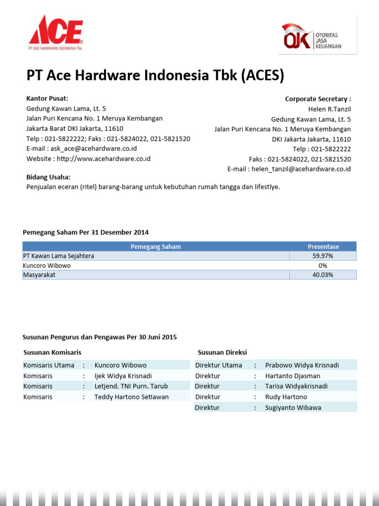 PT Ace Hardware Indonesia Tbk 2015 (ACES) | PDF