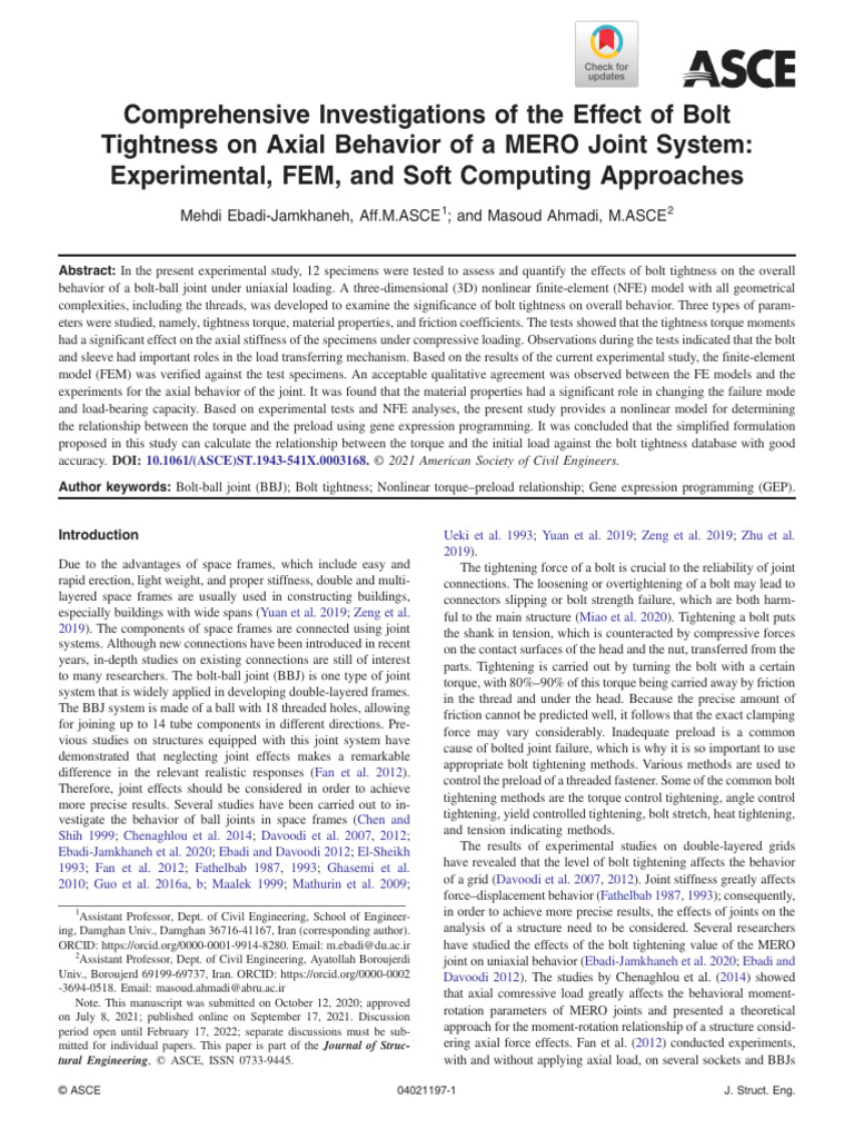 Comprehensive Investigations of the Effect of Bolt Tightness on Axial ...