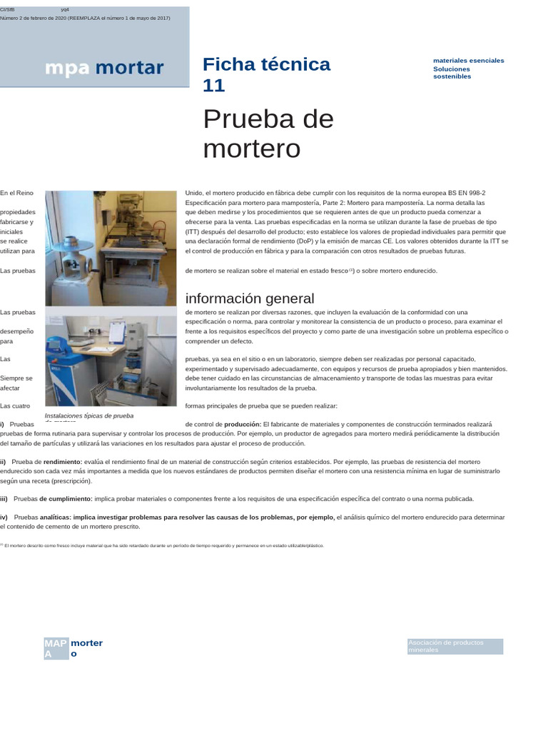 Dosificación y Pruebas de Mortero BS 4551 | PDF | Mortero (Albañilería ...
