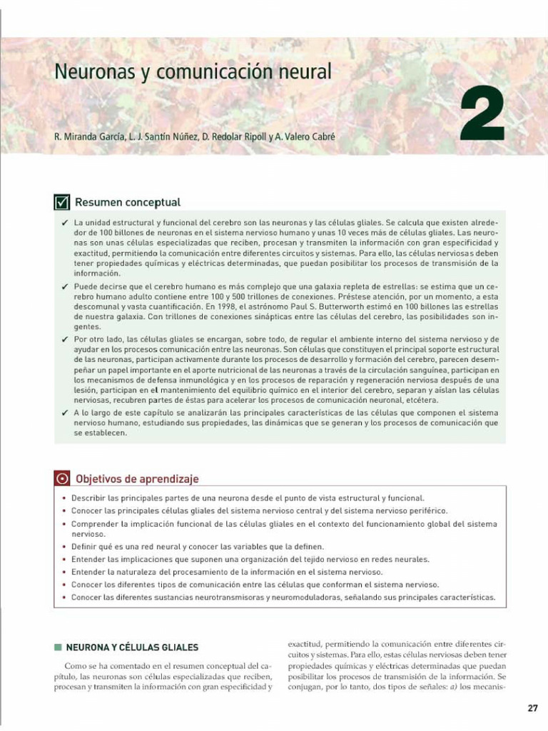 Capitulo 2. Neuronas y comunicacion neuronal | PDF | Neurona | Sistema nervioso