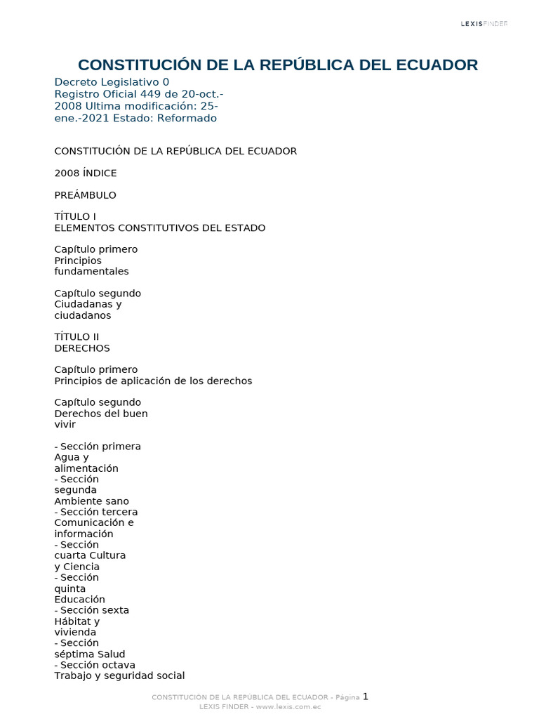 Constitucion-de-la-Republica-del-Ecuador | PDF | Derecho Constitucional | Ecuador