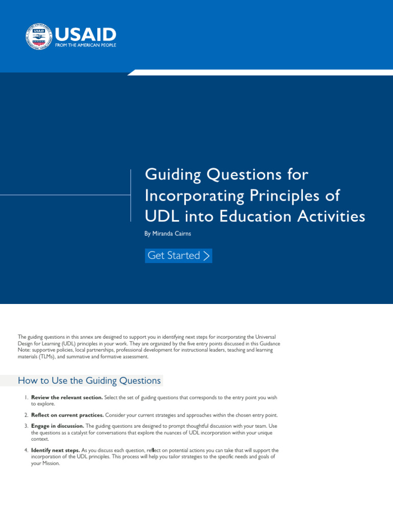 USAID Guiding Questions For Incorporating Principles of Universal ...