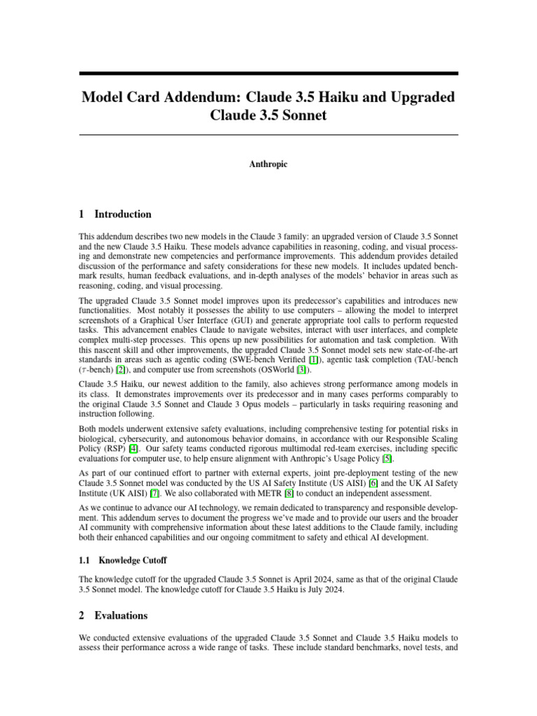 Claude 3 Model Card October Addendum | PDF | Artificial Intelligence ...