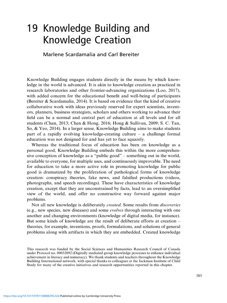 Scardamalia and Bereiter - 2022 - Knowledge Building and Knowledge Creation | PDF | Knowledge ...