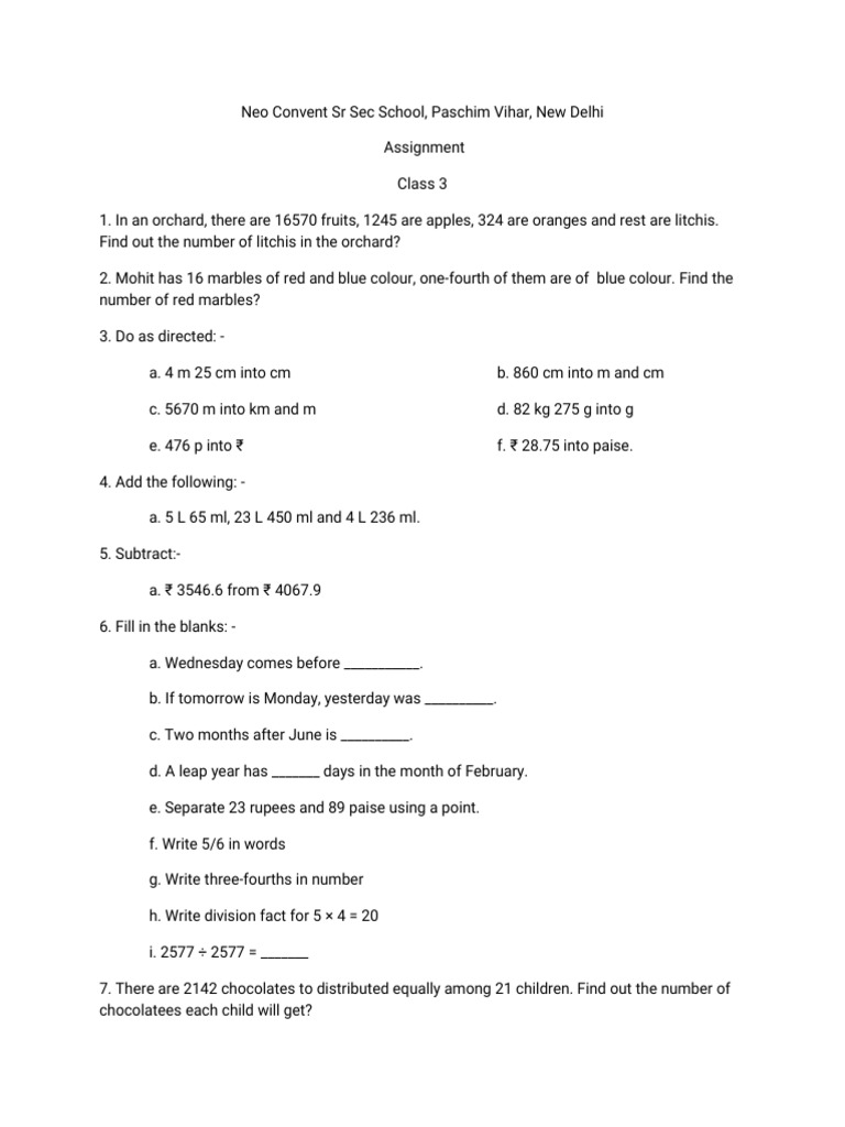 NCS - Maths-Practice Assignment HW For 200125-19!01!2025 | PDF