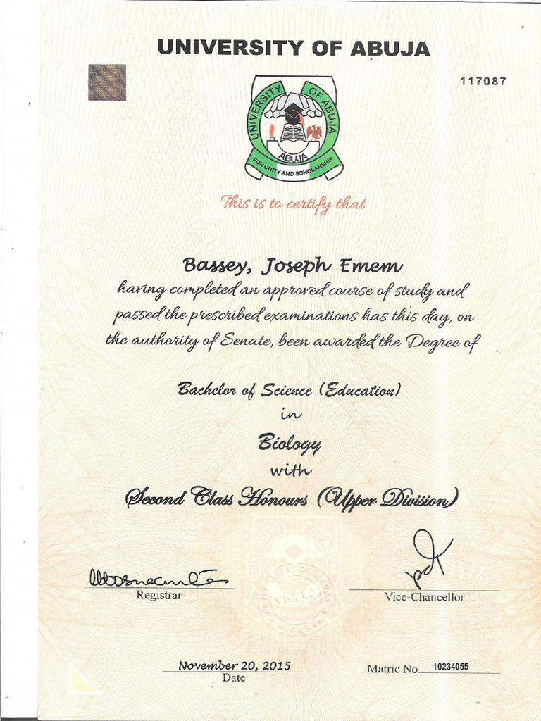 B.SC (Ed.) Certificate (Bassey Joseph Emem) 2 | PDF