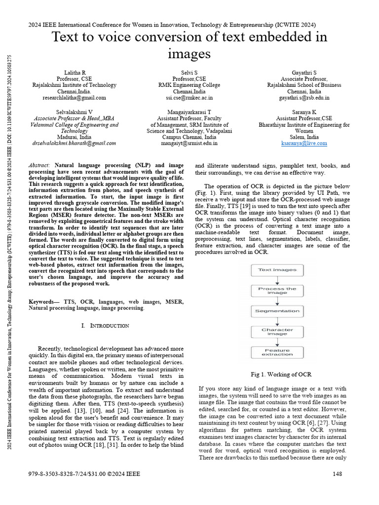 Text To Voice Conversion of Text Embedded in Images | PDF | Optical ...