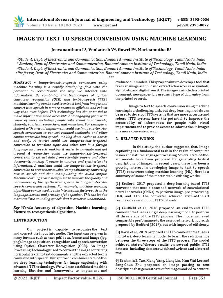 IRJET-V10I1080 | PDF | Optical Character Recognition | Speech Synthesis