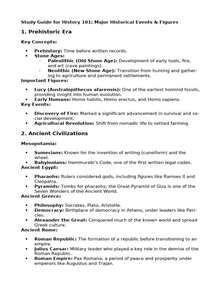 History 101 Study Guide: Key Events & Figures | PDF | Homo | Stone Age