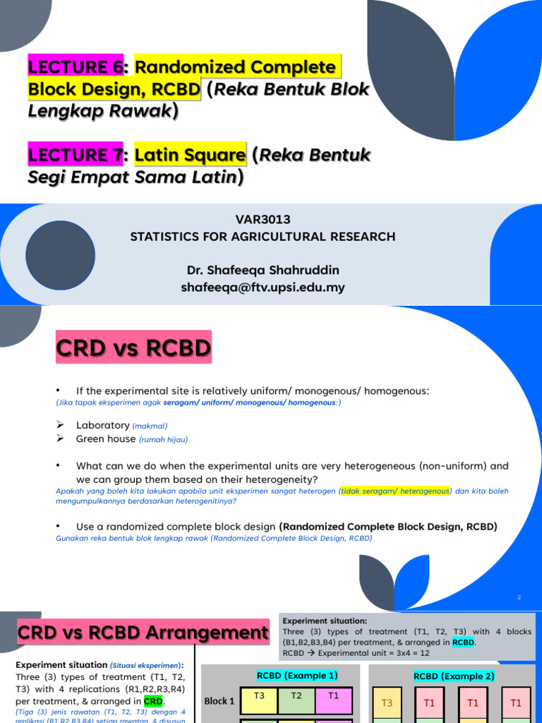 (M7) 6 - 0 & 7 - 0 RCBD & Latin Square | PDF | Analysis Of Variance | Experiment