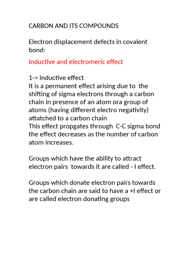 Carbon And Its Compounds Inductive And Electromeric Effect Pdf