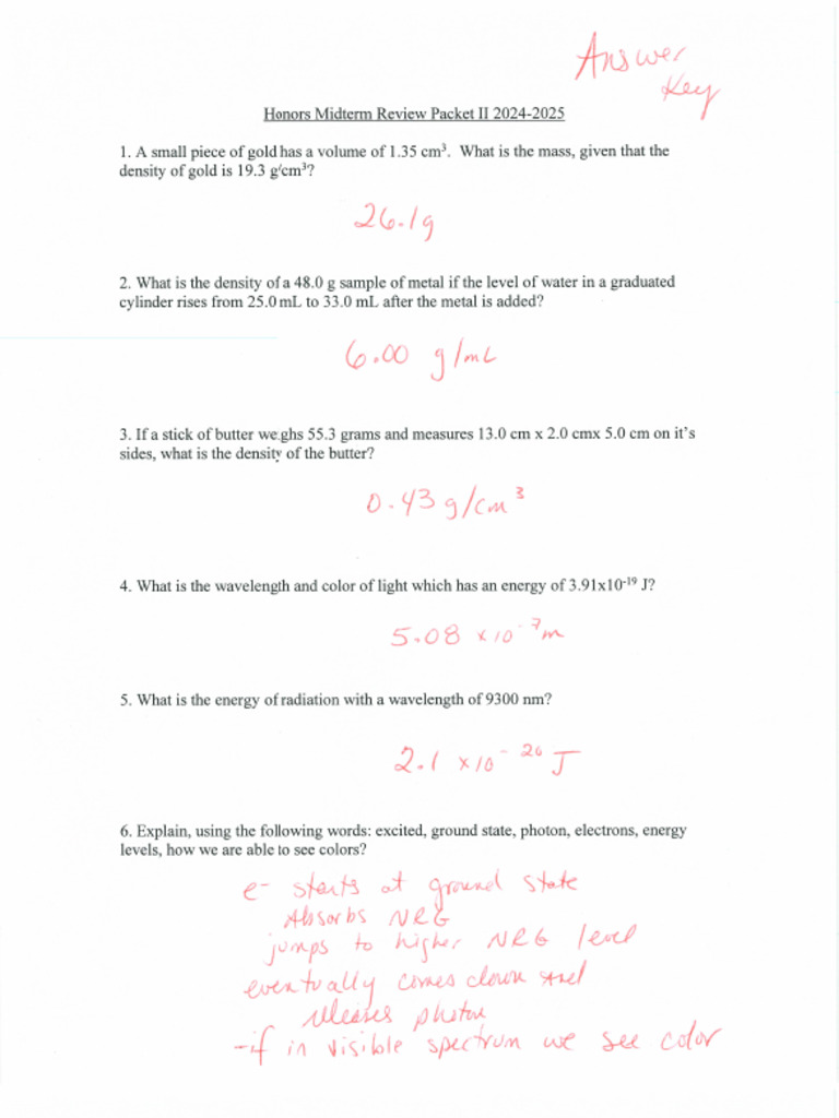 Honors+Midterm+Review+packet+II+24 25+wksh+answers | PDF