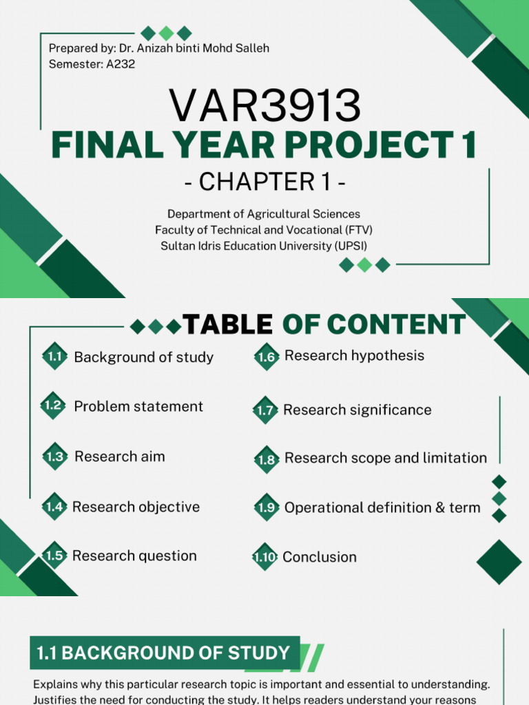 VAR3913 FINAL YEAR PROJECT (Chapter 1) | PDF