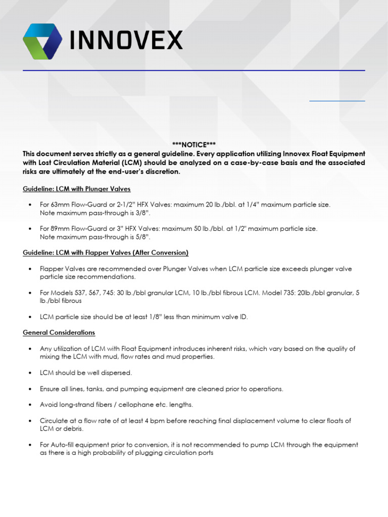 LCM Guidelines for Innovex Float Equipment | PDF
