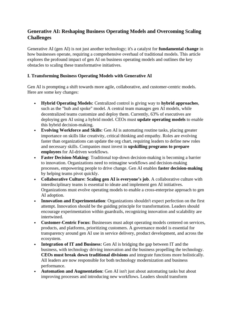 Generative AI Reshaping Business Operating Models and Overcoming Scaling Challenges | PDF ...