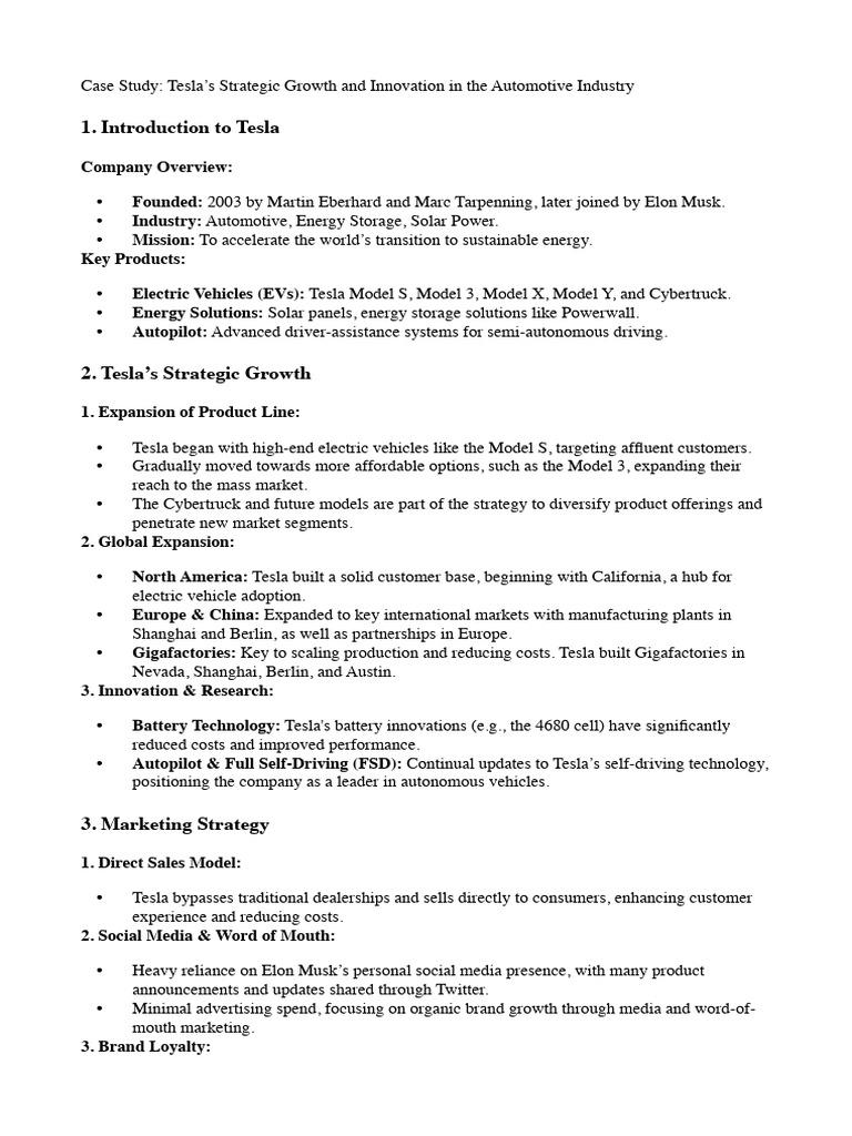 Case Study - Tesla's Strategic Growth and Innovation in The Automotive ...