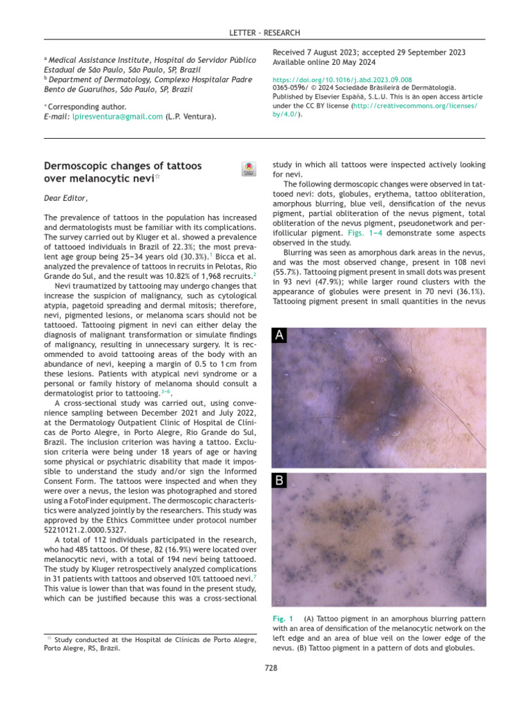 Dermoscopic Changes of Tattoos Over Melanocytic Nevi | PDF | Neoplasms ...