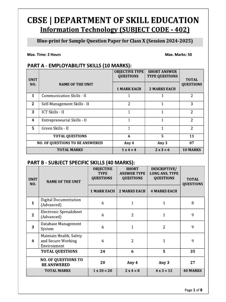 Class 10 IT 402 Sample Paper | PDF