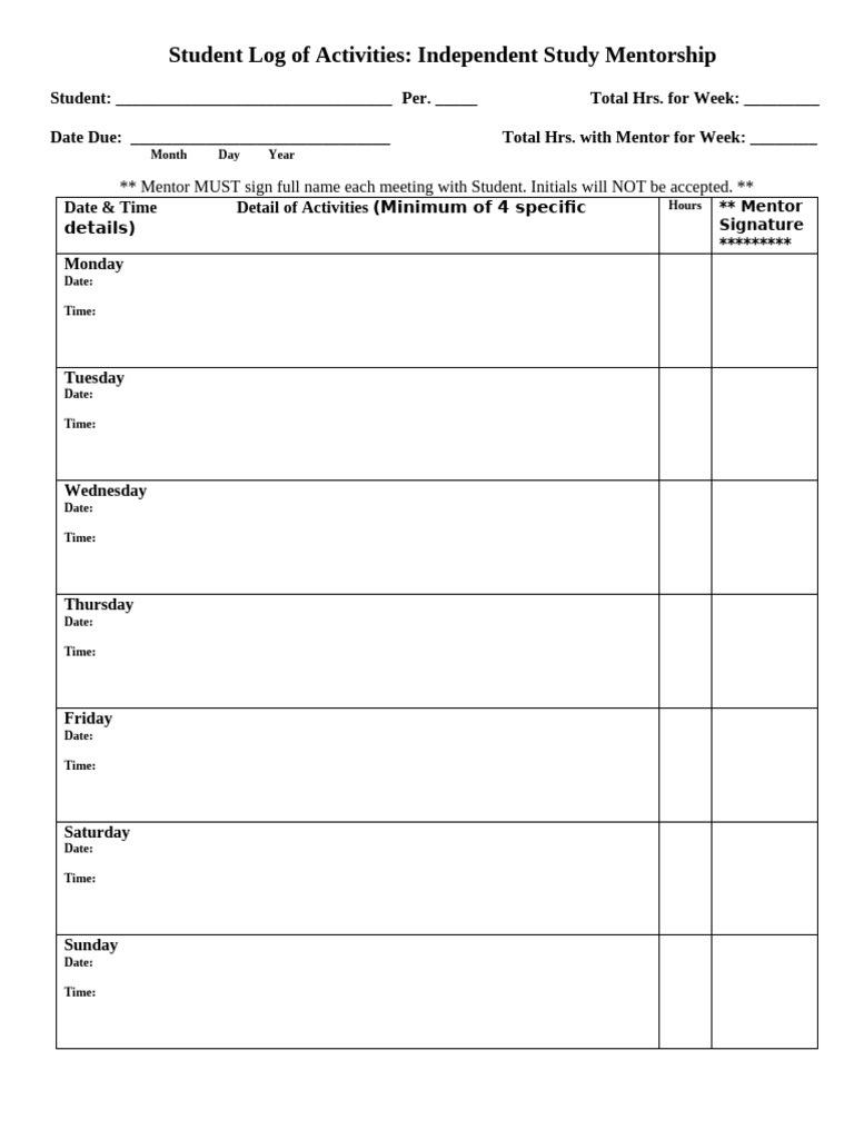 Log of Activities Form | PDF