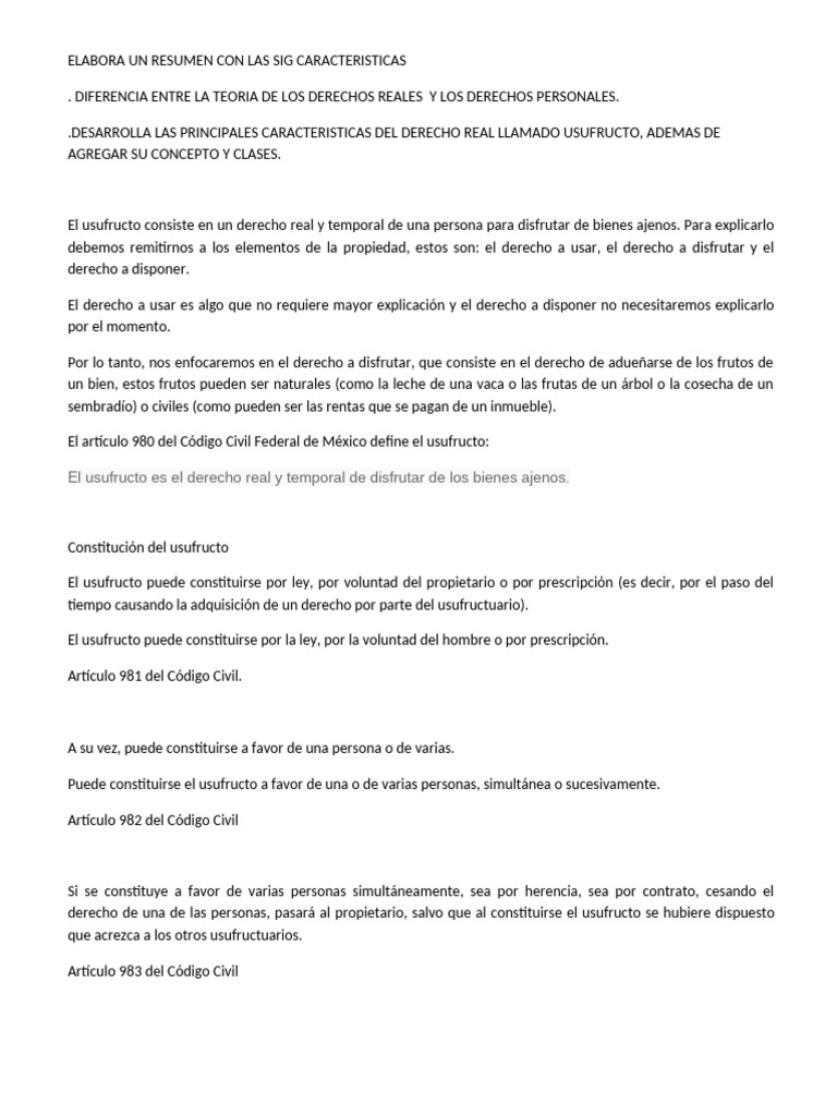 Usufruct o | PDF | Propiedad | Derechos