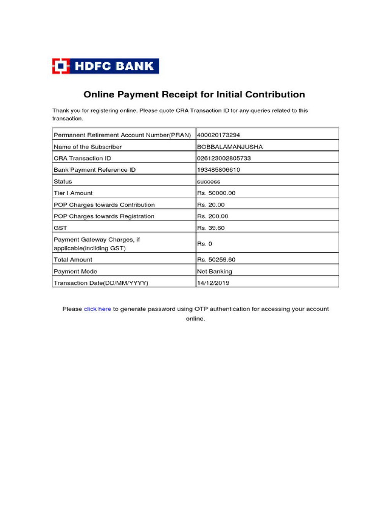 HDFC NPS Receipt | PDF