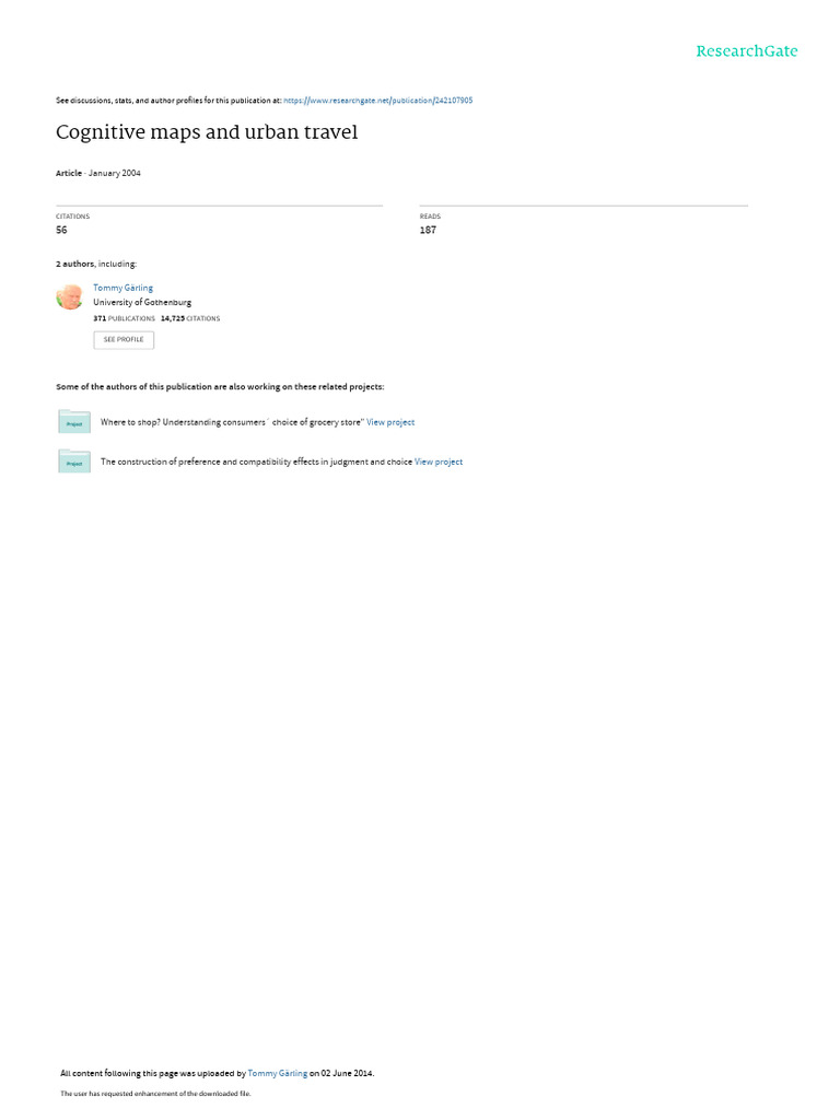 Cognitive Maps and Urban Travel | PDF | Navigation | Cognition