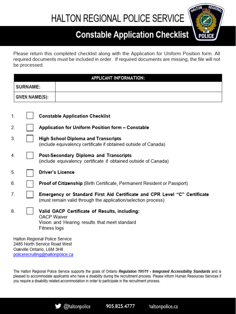 Constable Application Checklist | PDF