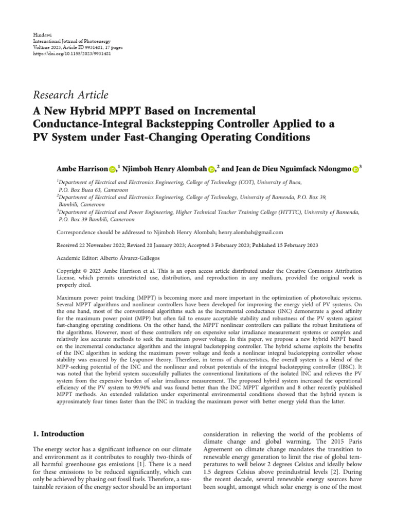 A New Hybrid MPPT Based On Incremental Conductance 2 | PDF | Control ...