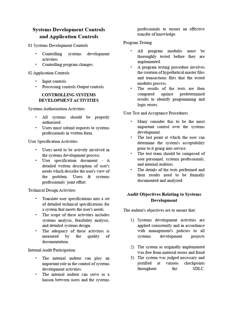 Module 8 Systems Development Controls and Application Controls | PDF | Audit | System