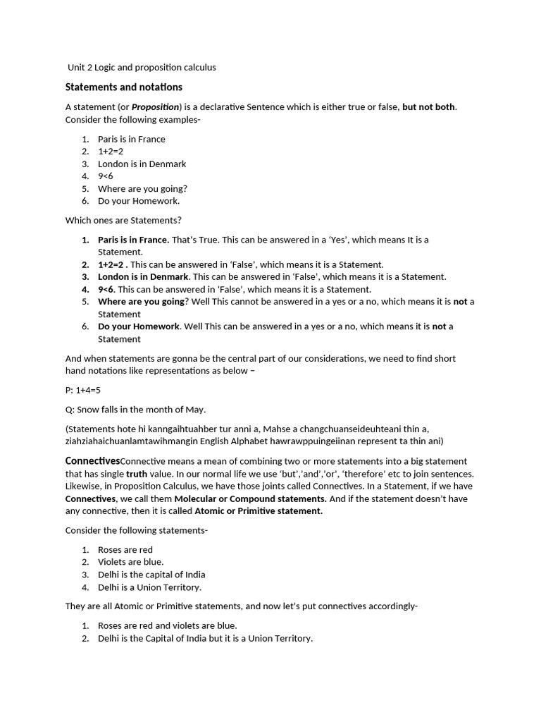 Unit2 Logic and Proportion Calculus | PDF | Contradiction | If And Only If